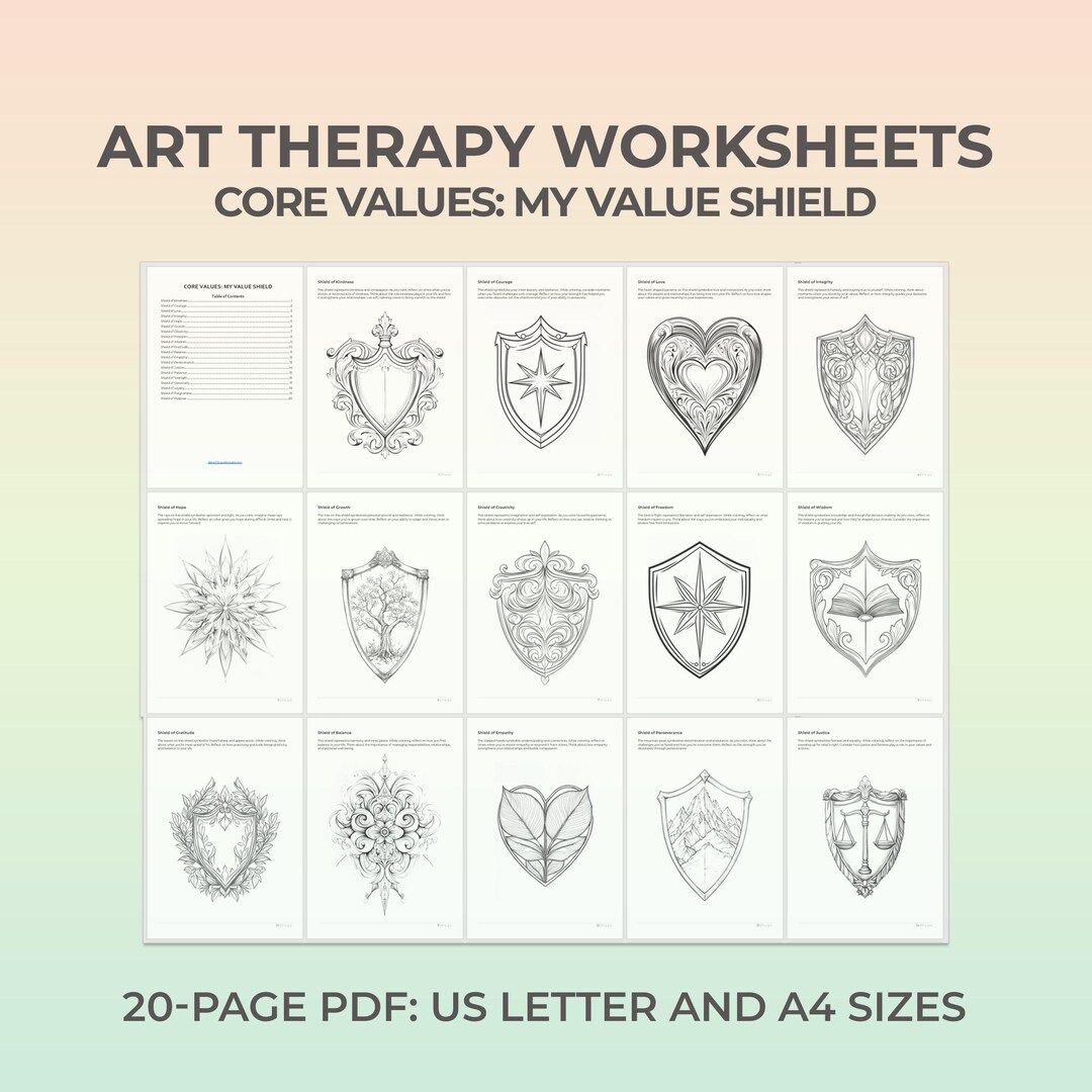 Art Therapy Sheets, Core Values Worksheet, Mindfulness Art, Therapy ...