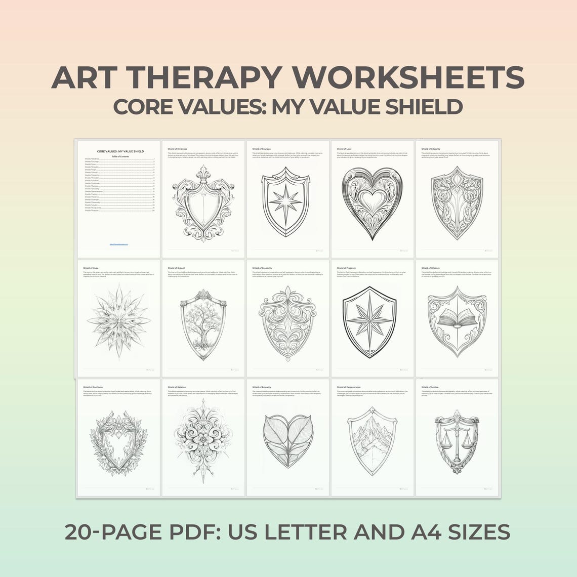 Art Therapy Sheets, Core Values Worksheet, Mindfulness Art, Therapy ...