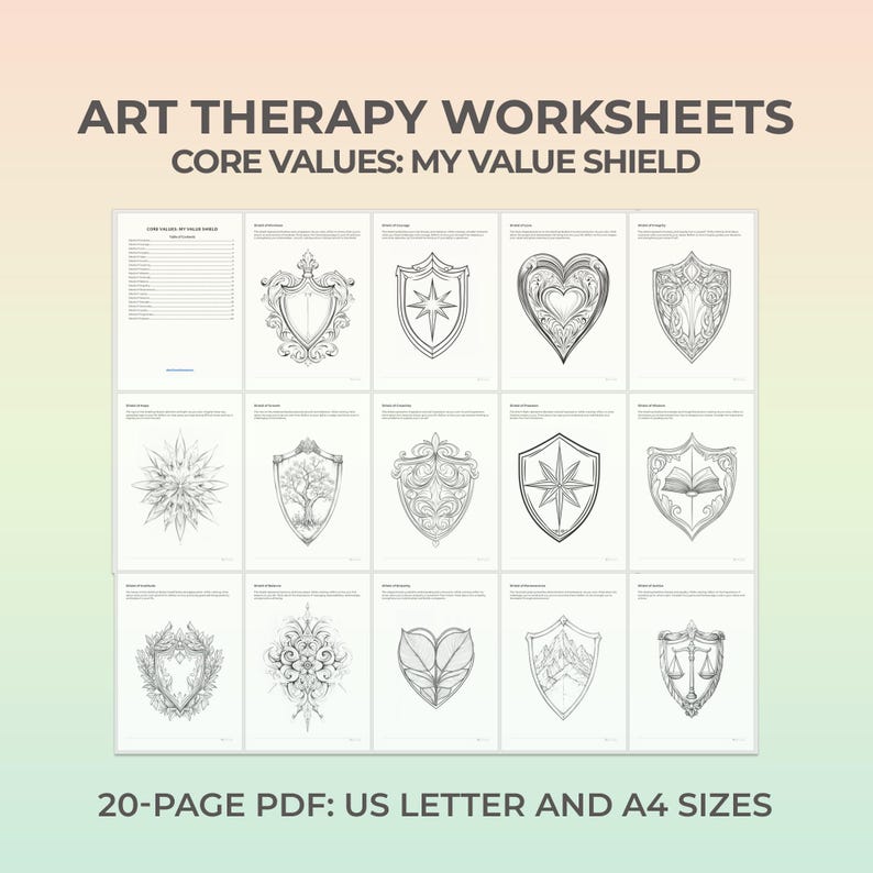 Art Therapy Sheets, Core Values Worksheet, Mindfulness Art, Therapy ...