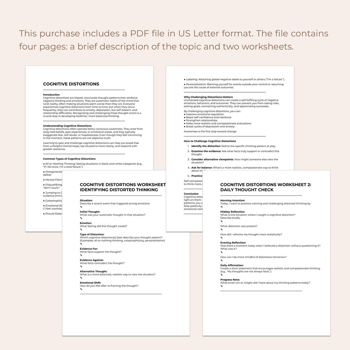 Cognitive Distortions, CBT Worksheet, Thinking Errors, Therapy ...