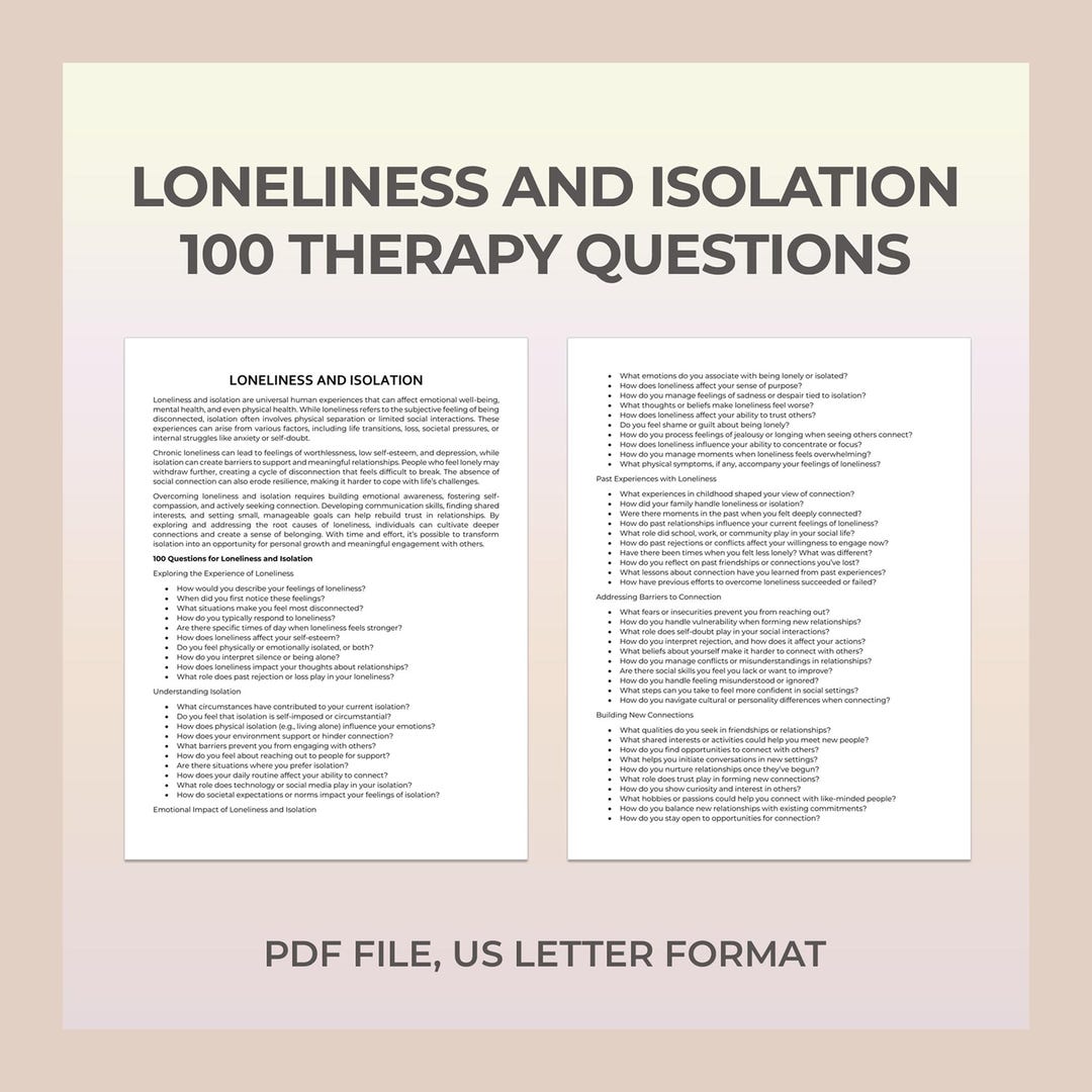 Therapy Questions for Overcoming Isolation, Loneliness, Relationships ...