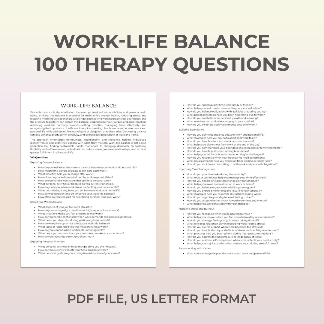 Work-life Balance Therapy Questions, Stress Relief, Boundaries ...