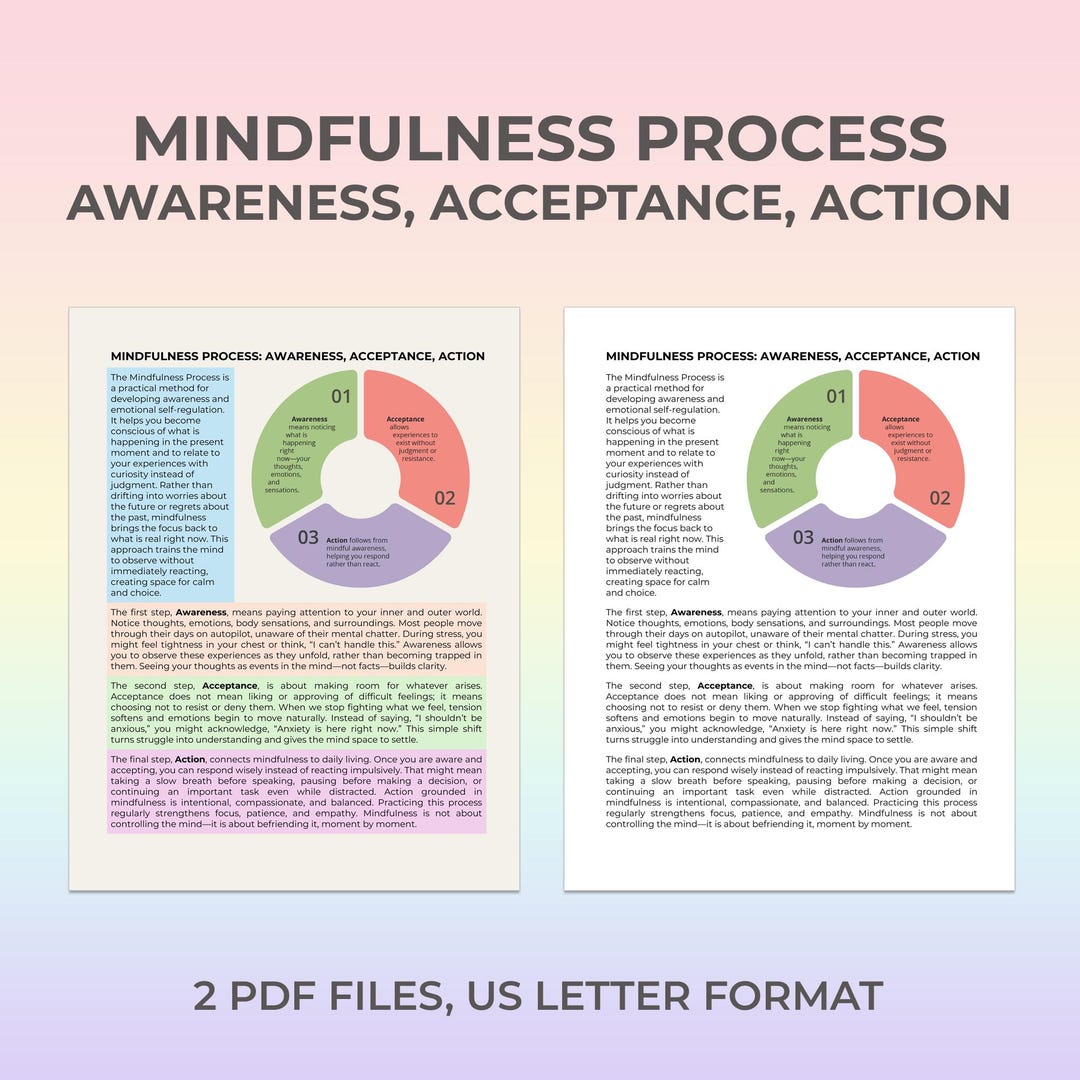 Mindfulness Process Therapy Cheat Sheet Visual Teaching Awareness ...