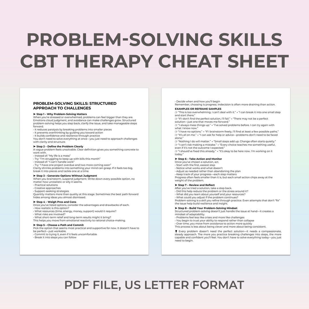 CBT Cheat Sheet Problem Solving Framework for Clients Therapy Coaching ...