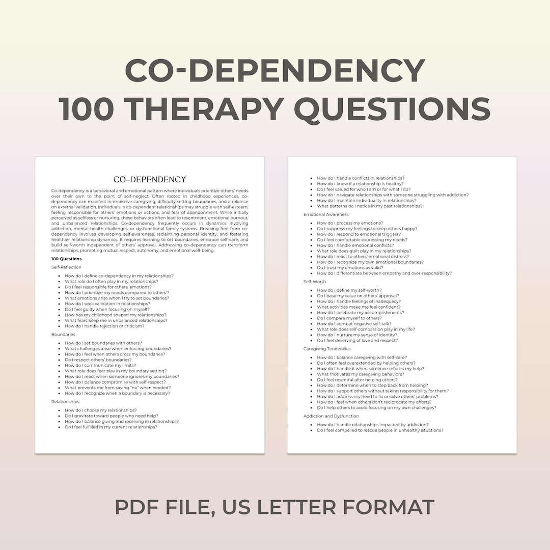 Co-dependency Therapy Questions, Boundary Setting, Self-worth ...