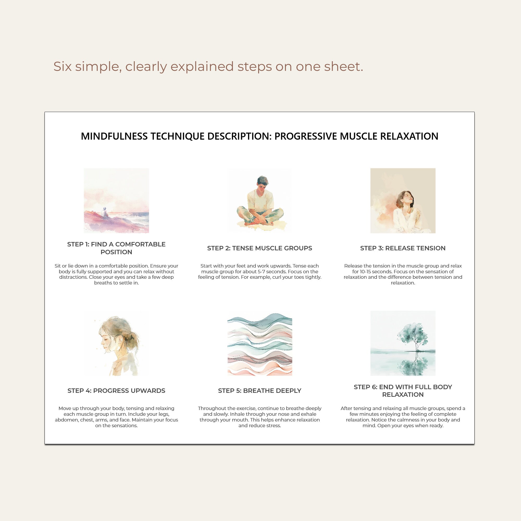 Progressive Muscle Relaxation, Mindfulness Therapy Worksheet ...