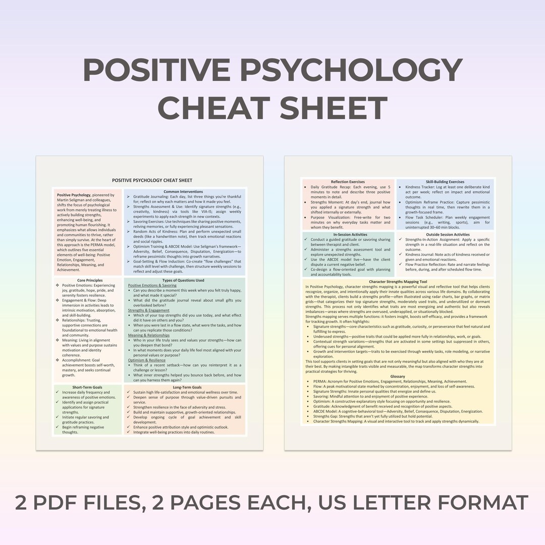 Positive Psychology Cheat Sheet, Strengths Therapy, Mental Health Tool ...