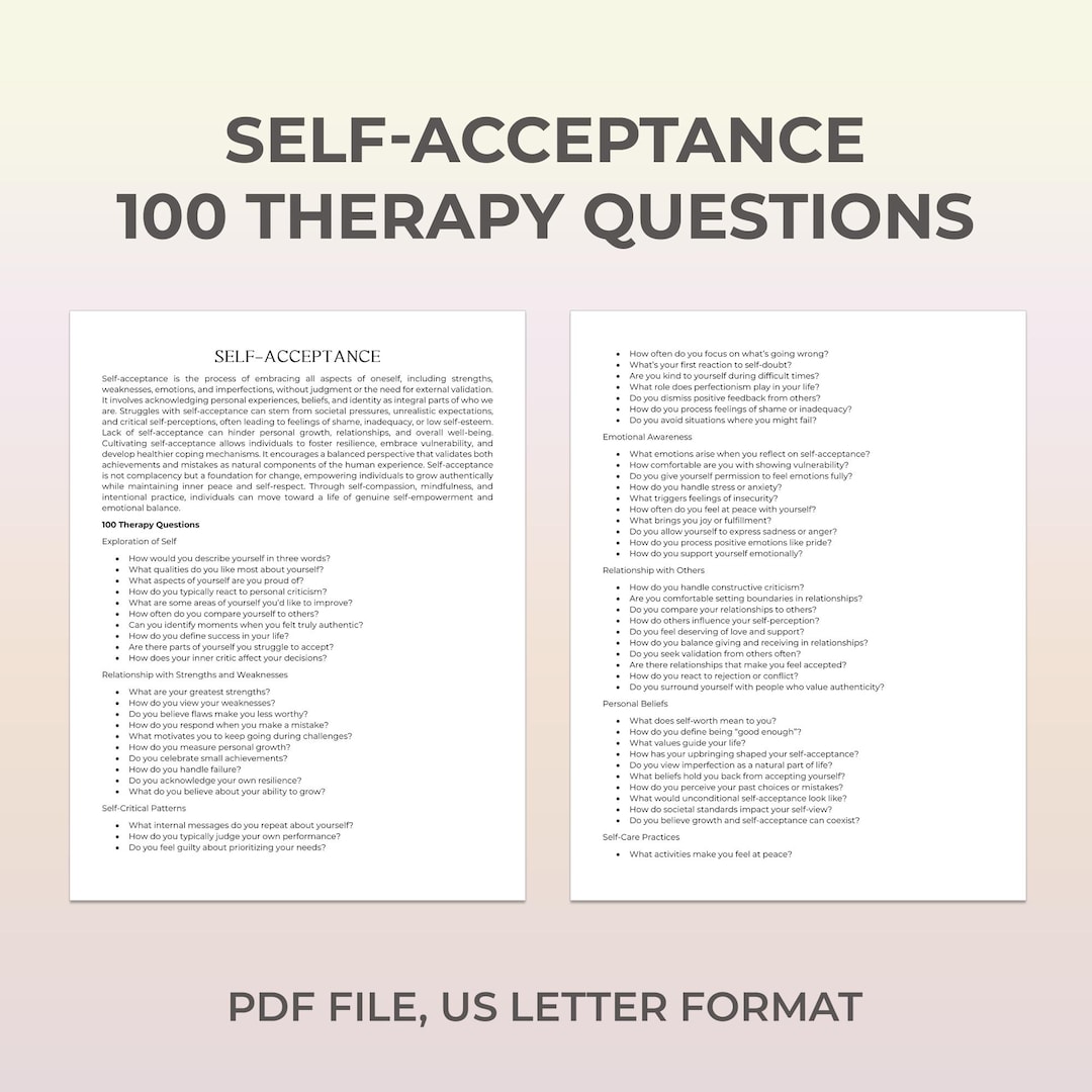 Self-acceptance Therapy Questions, Self-compassion, Inner Peace, Self ...