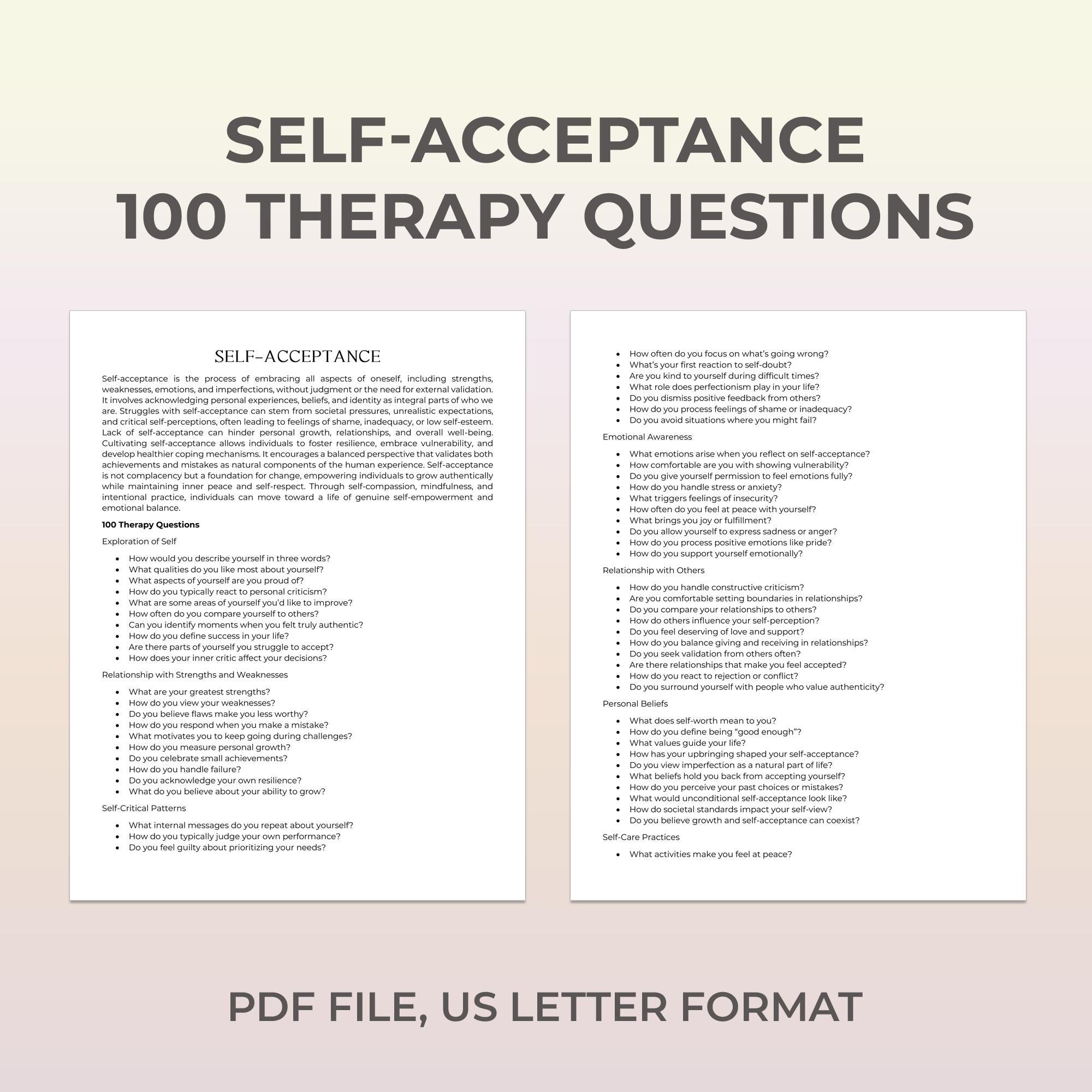 Self-acceptance Therapy Questions, Self-compassion, Inner Peace, Self ...