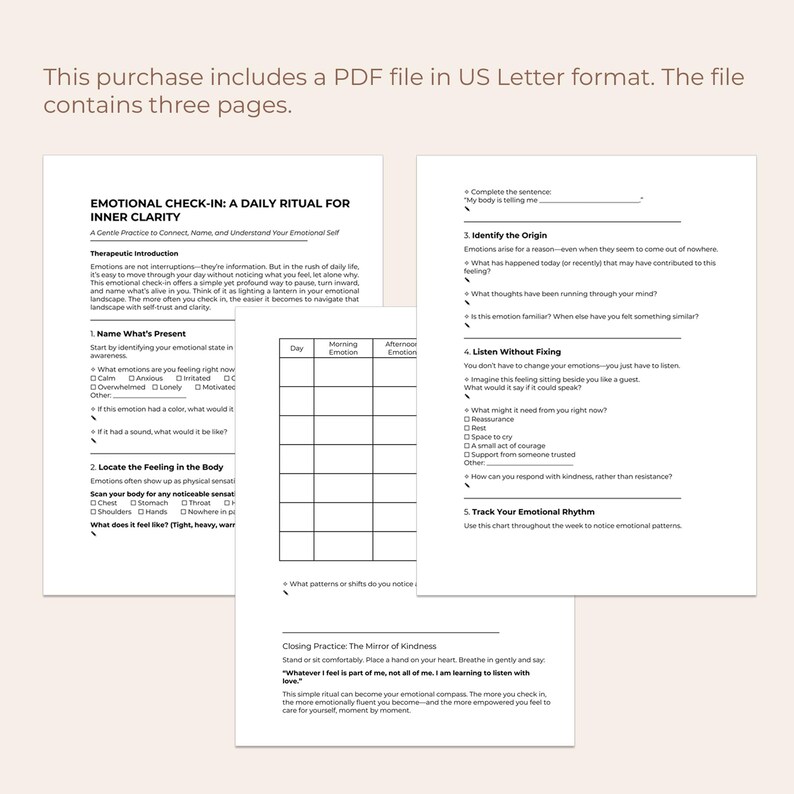 Emotional Check in Worksheet Printable Feelings Tracker Mood Log ...
