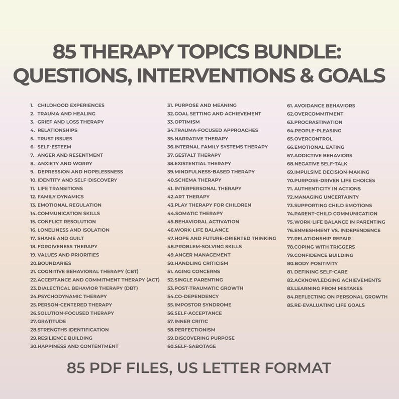 Therapy Questions Bundle, Therapy Goals, Therapy Interventions ...