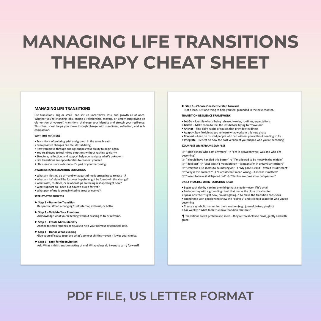 Life Transition Therapy Cheat Sheet for Self Trust Emotional Support ...