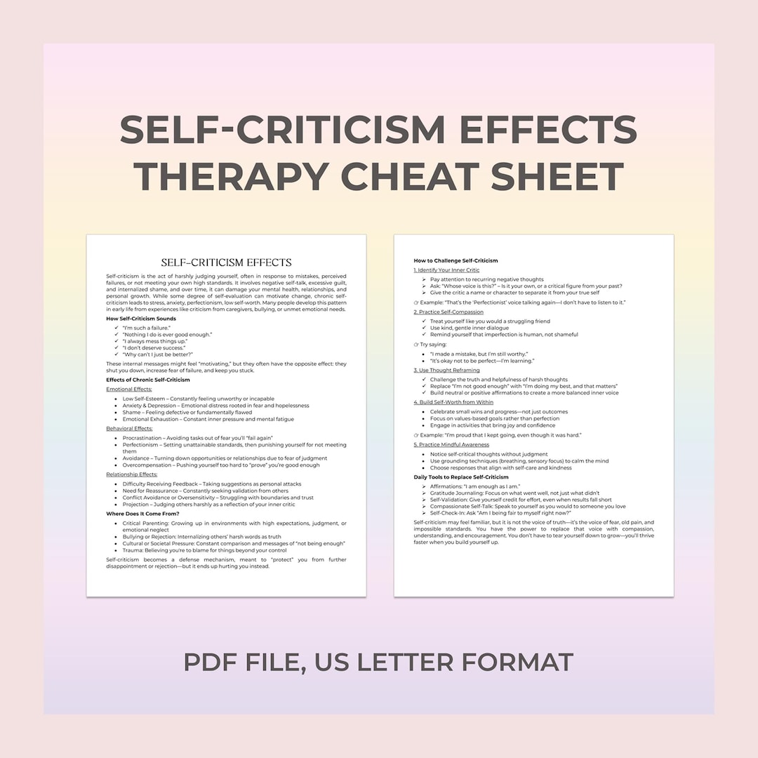 Self-criticism Therapy Cheat Sheet, Overcome Self-doubt, Reduce Self ...
