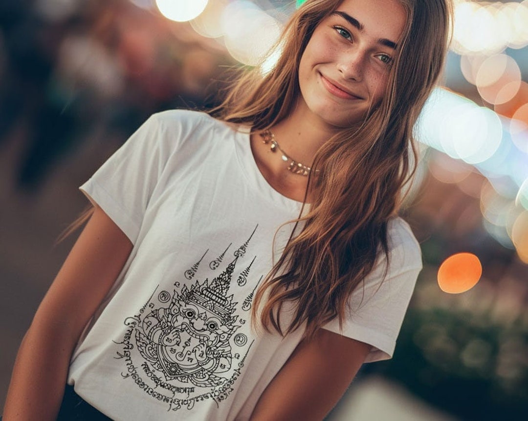 Thai Demon Tattoo T-shirt, Phra Ra Hu Ohm Chan Protection Tee Shirt, Good Luck, Unisex Heavy ...