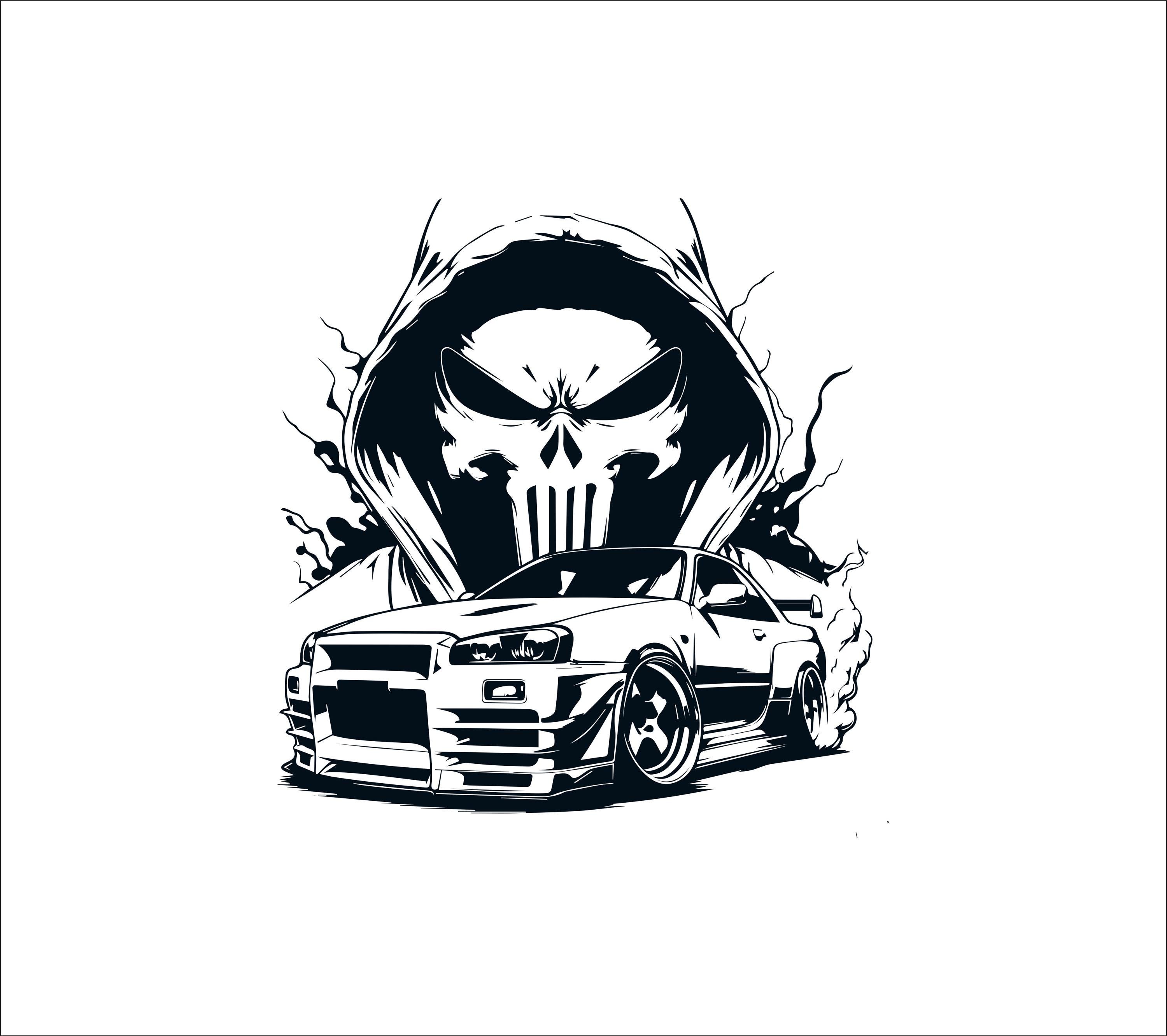 Drift Car Art Racing Skull SVG File - Etsy