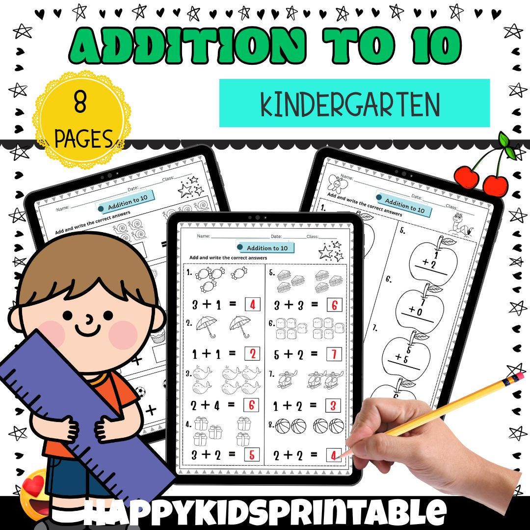 Count and Add to 10 Worksheets | Kindergarten Addition Printables ...