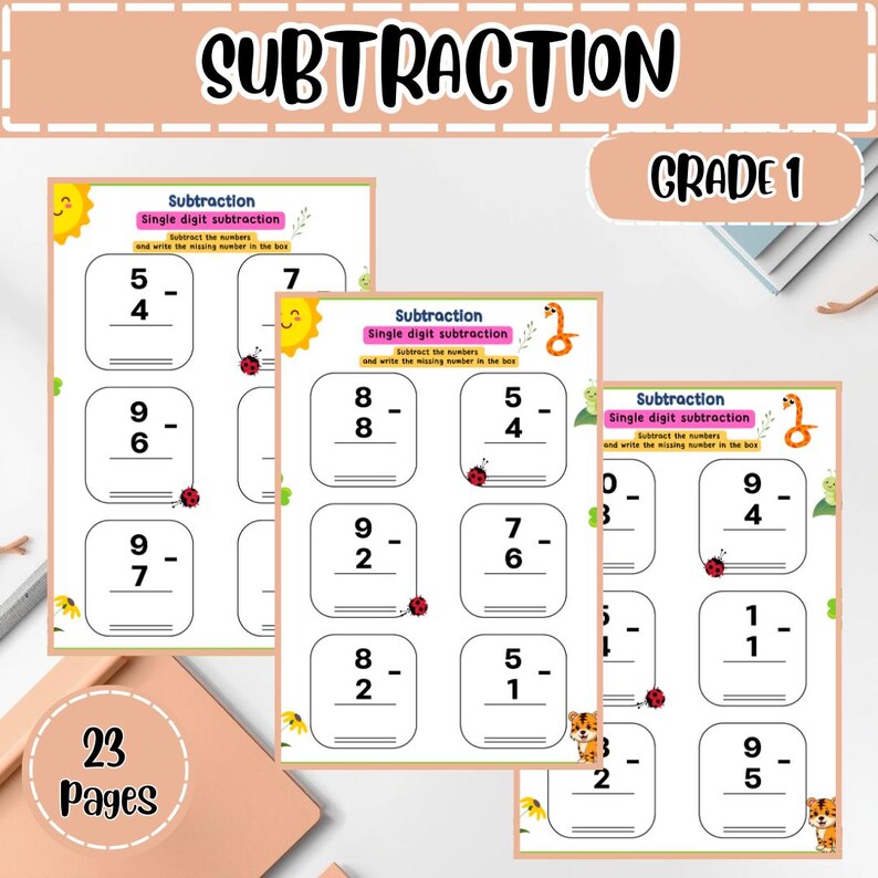 Subtraction Worksheets: Fill in the Blanks, Single Digit (PDF Download ...