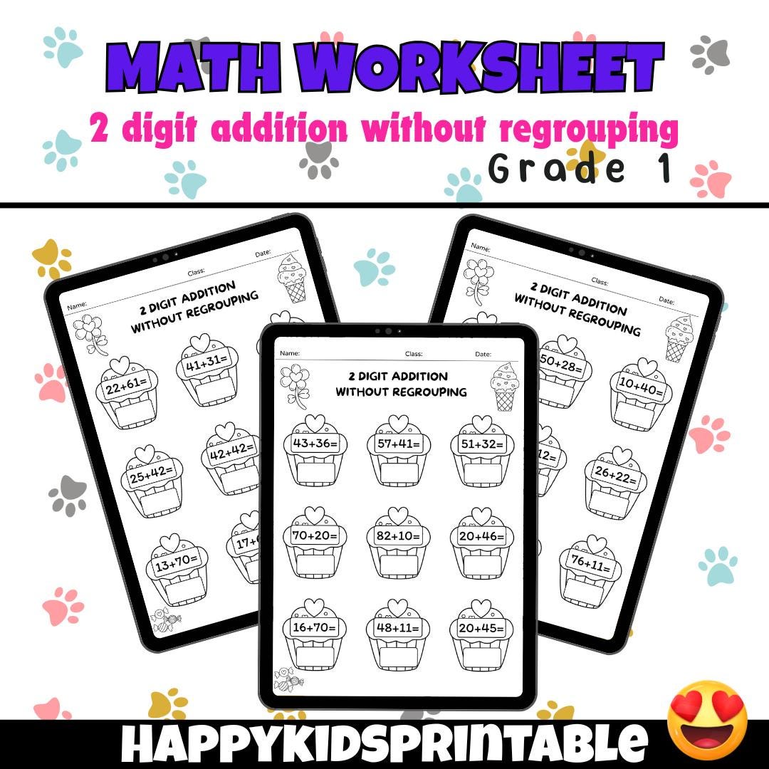 Grade 1 Addition Worksheets: 2-digit No Regrouping (printable) - Etsy
