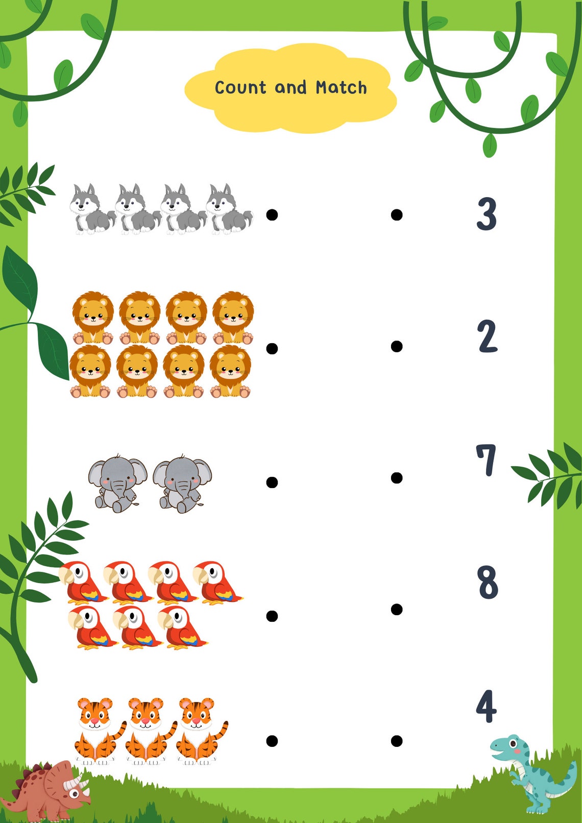 Kindergarten Worksheet, Count and Match, Math Worksheet, Counting ...