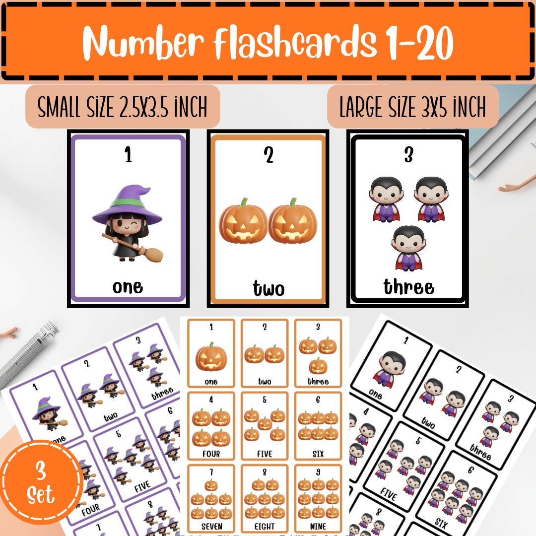 Halloween Number Flashcards: Printable Math Center Activity (PDF) - Etsy