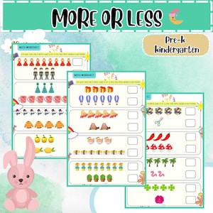 More or Less Kindergarten Worksheet: Comparing Numbers (printable) - Etsy