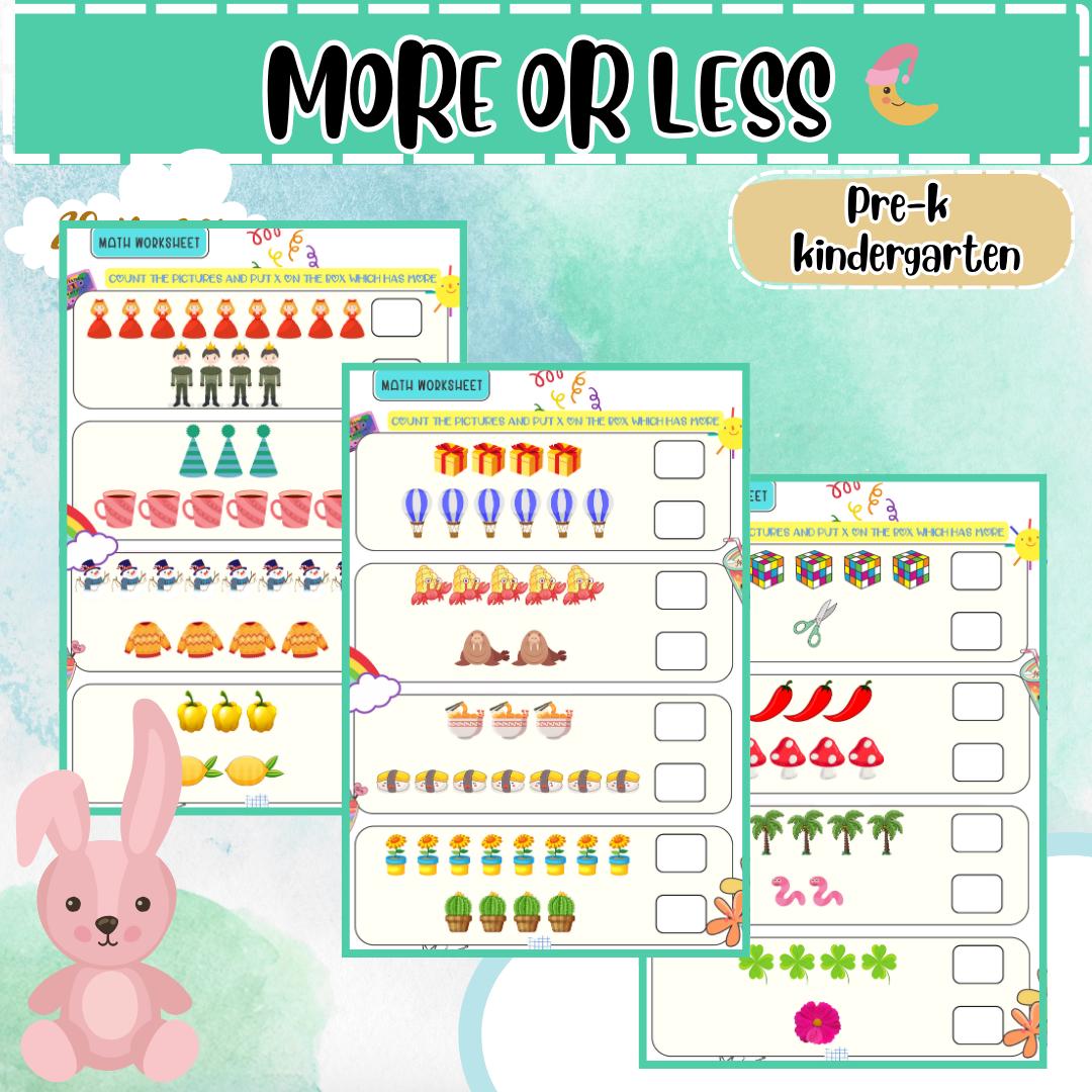 More or Less Kindergarten Worksheet: Comparing Numbers (printable) - Etsy