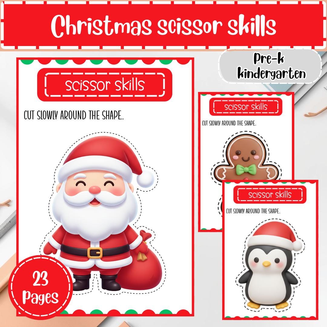 Christmas Scissor Skills Worksheets | 23 Pages of Holiday Cutting ...