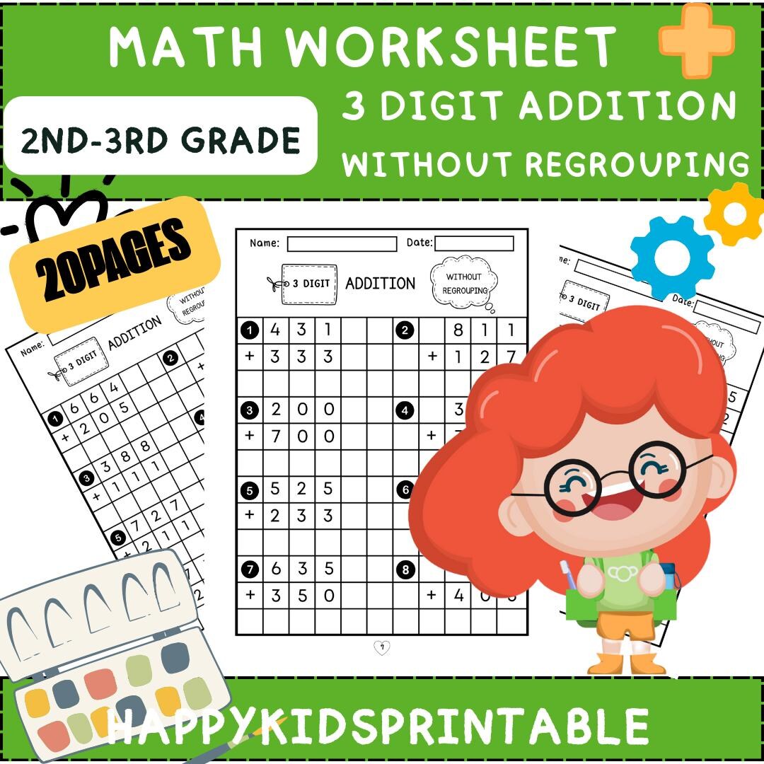 Addition Worksheet, 3digit Addition for Kids, Three Digit Addition ...