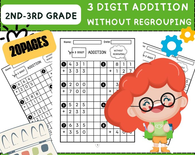 Addition Worksheet, 3digit Addition for Kids, Three Digit Addition ...
