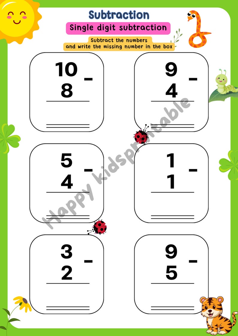23 Printable Subtraction, Fill in the Blanks Worksheets, Math Worksheet ...