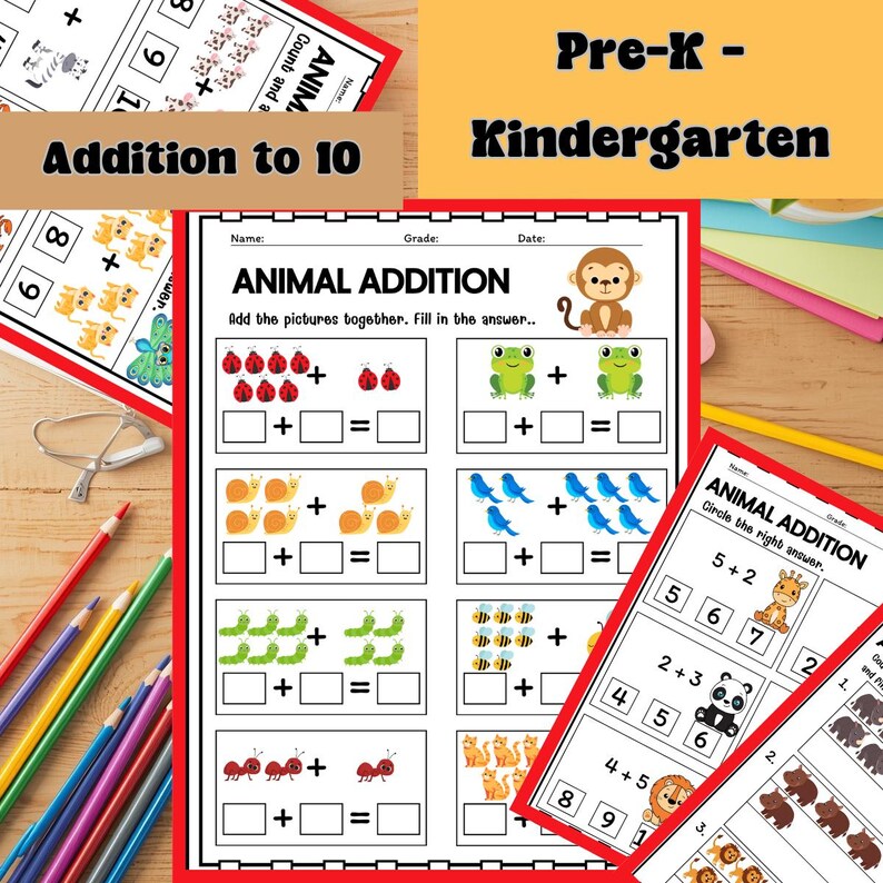 Animal Addition Worksheets | Cut and Paste| Counting Animal | Addition ...