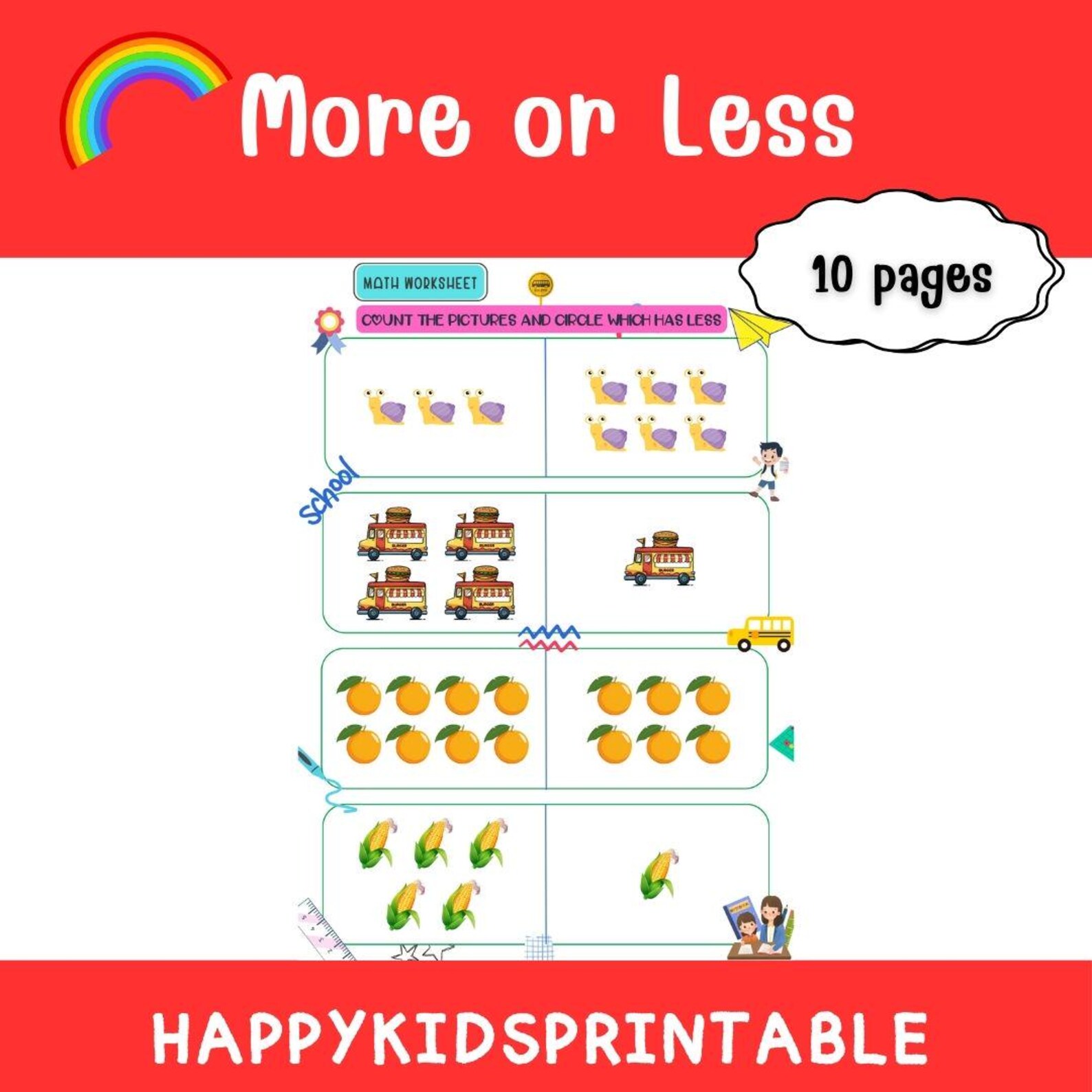 More or Less Kindergarten Worksheet: Comparing Numbers (printable) - Etsy