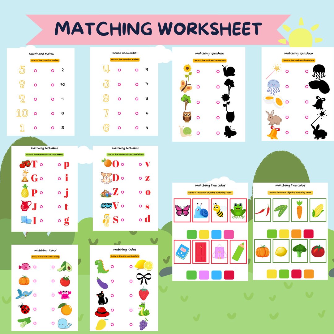 Preschool Worksheet, 25 Printable, Color Matching, Alphabet Matching ...