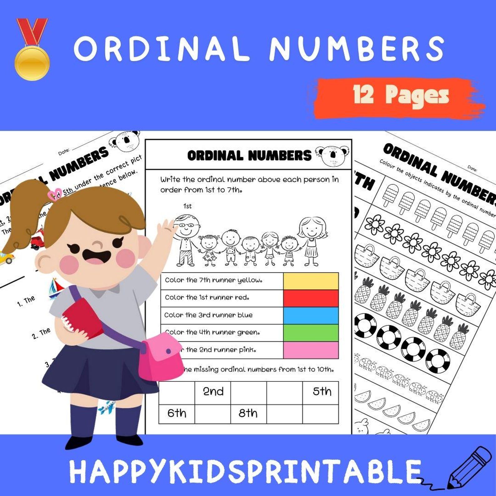 Ordinal Number Practice Worksheets | Learning 1st to 10th Place" L Math ...