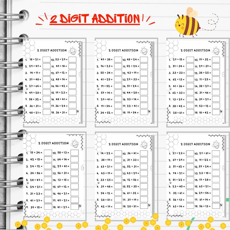 2-digit Addition Worksheets: 1st-2nd Grade Math Practice (printable) - Etsy