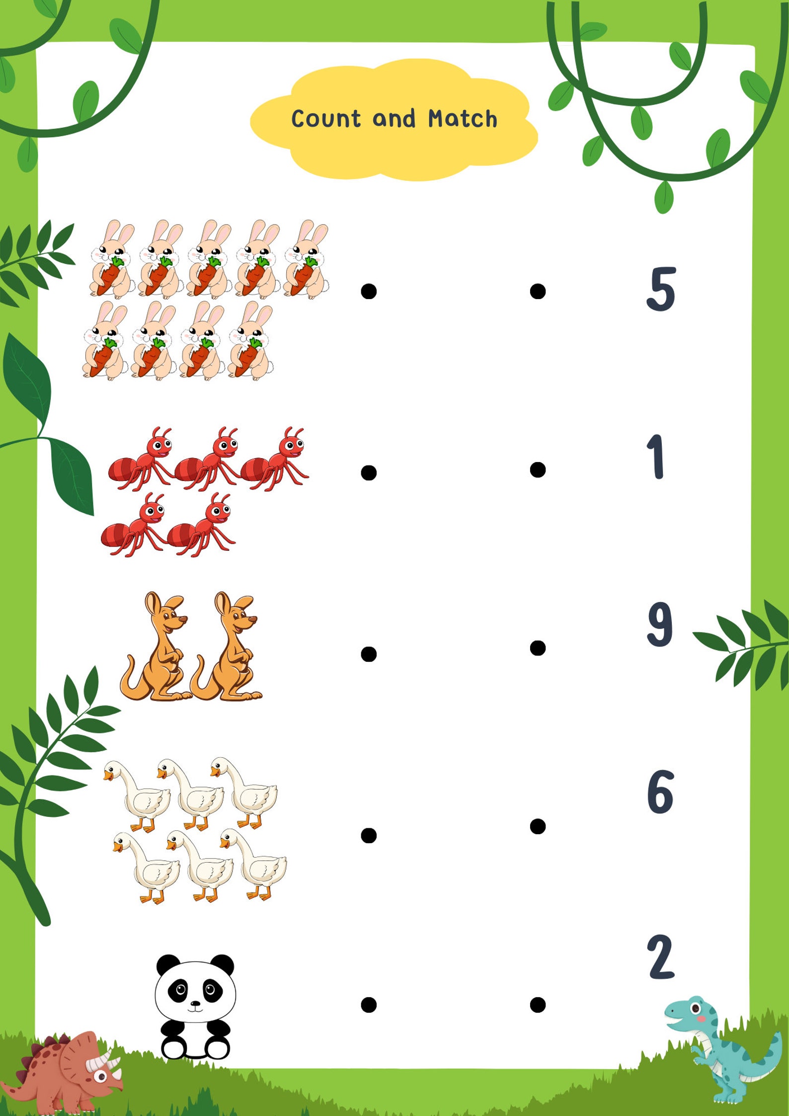 Kindergarten Worksheet, Count and Match, Math Worksheet, Counting ...