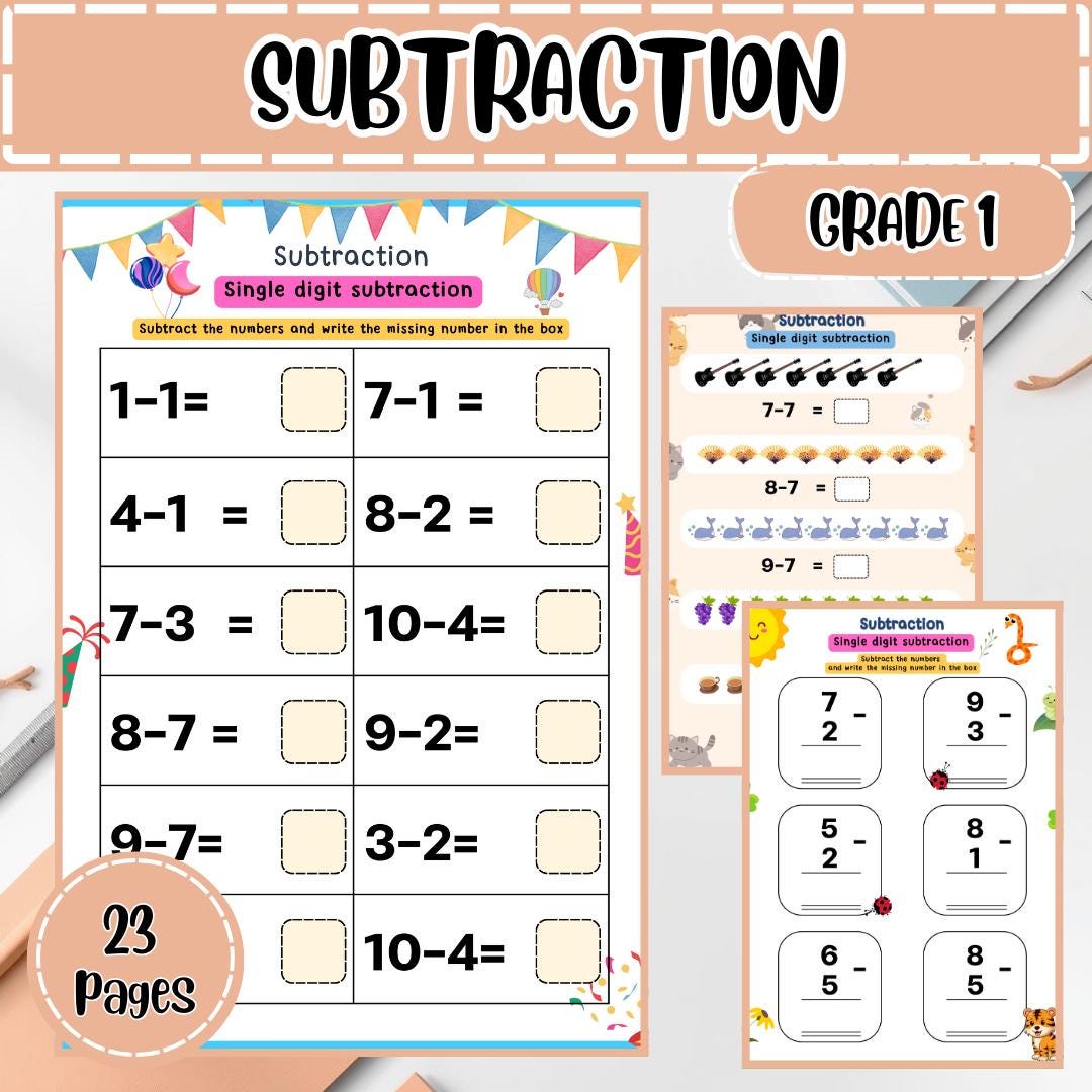 Subtraction Worksheets: Fill in the Blanks, Single Digit (PDF Download ...