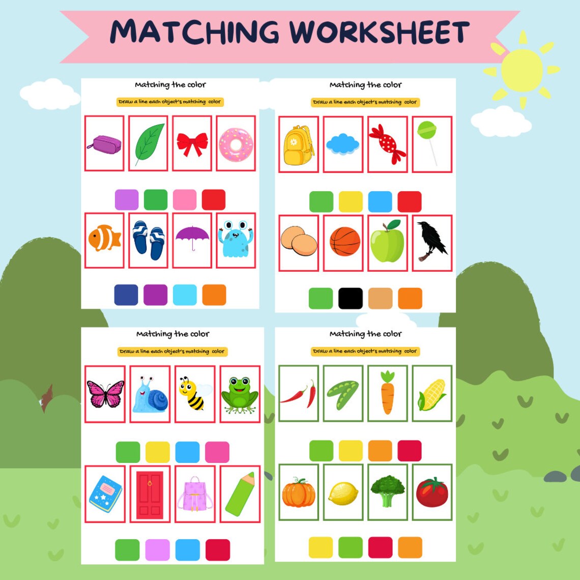 Preschool Worksheet, 25 Printable, Color Matching, Alphabet Matching ...