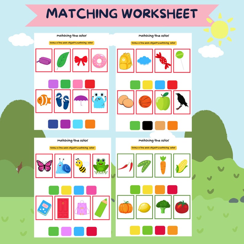 Preschool Worksheet, 25 Printable, Color Matching, Alphabet Matching ...