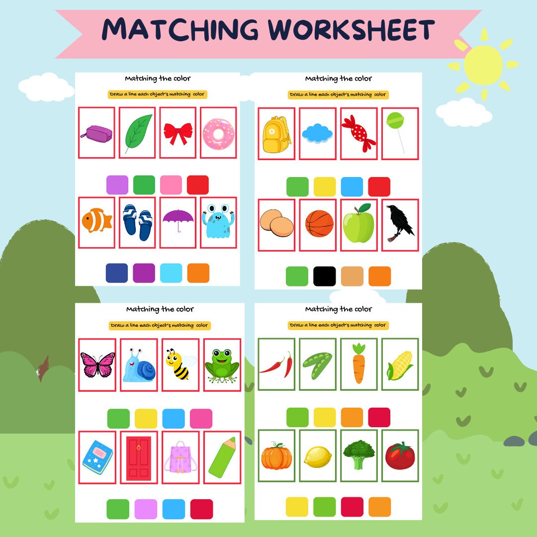 Preschool Worksheet, 25 Printable, Color Matching, Alphabet Matching ...