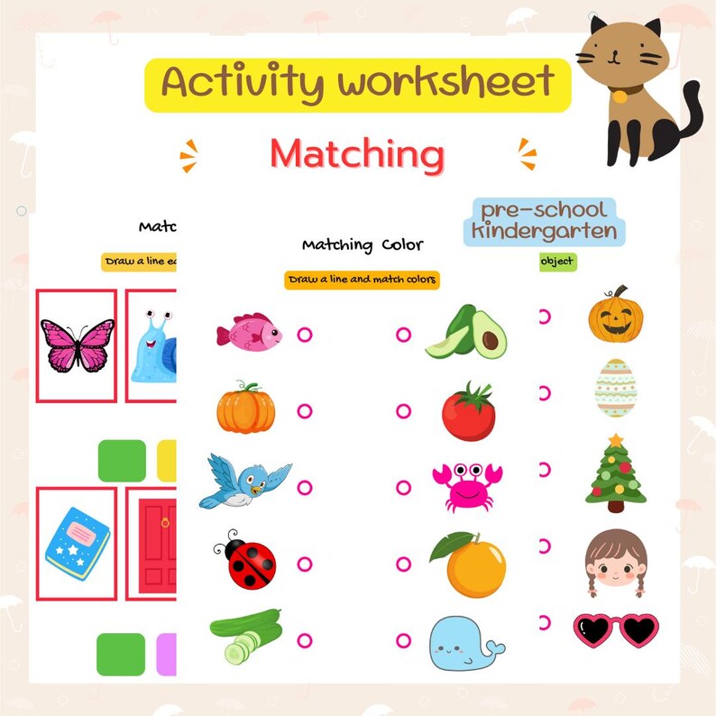 Preschool Worksheet, 25 Printable, Color Matching, Alphabet Matching ...