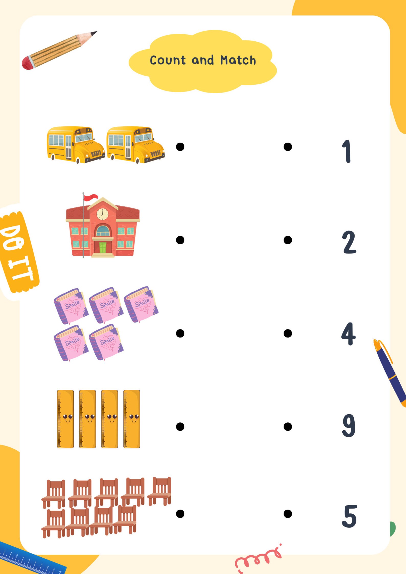 Kindergarten Worksheet, Count and Match, Math Worksheet, Counting ...