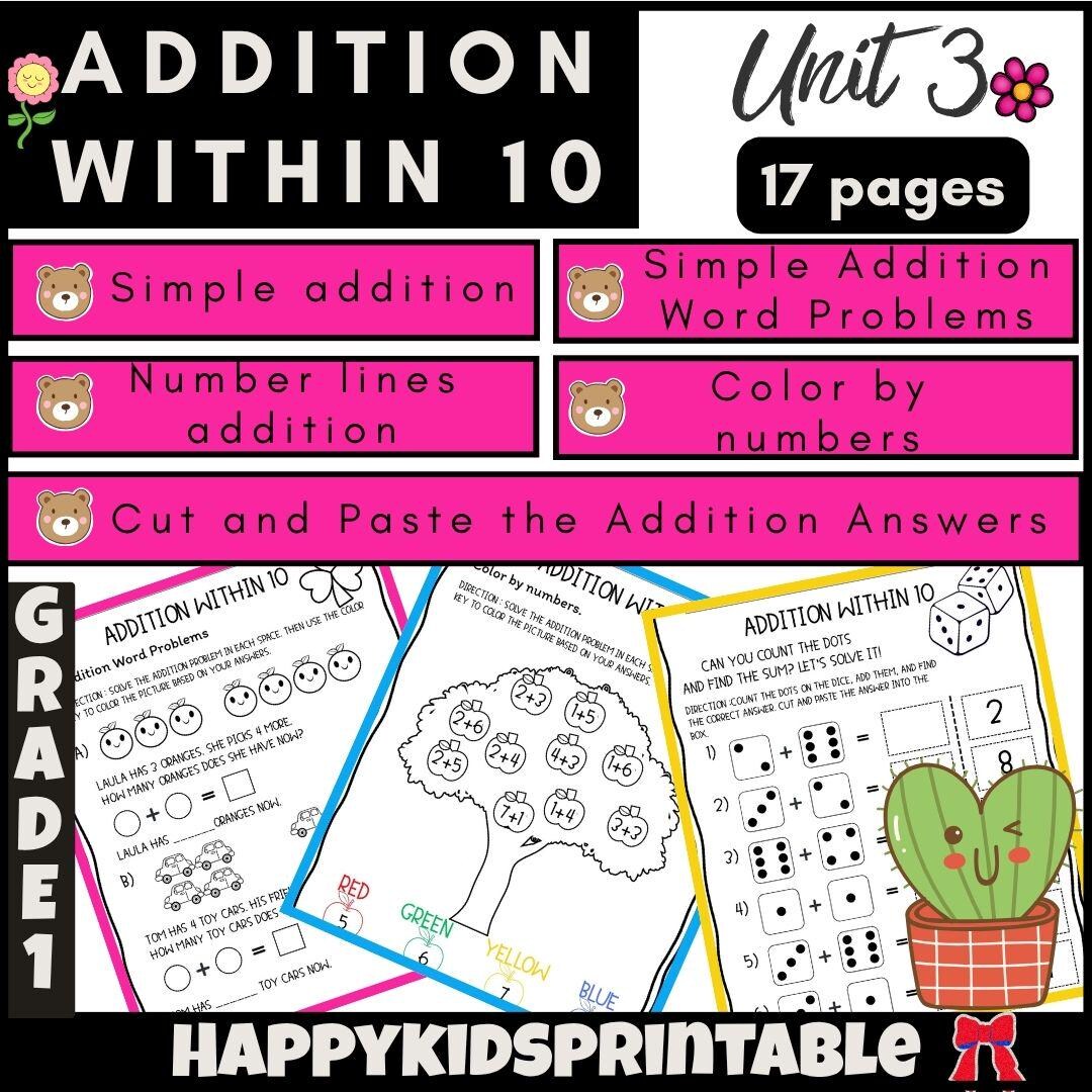Addition Within 10 Worksheets | Grade 1 Math | Word Problems, Number ...