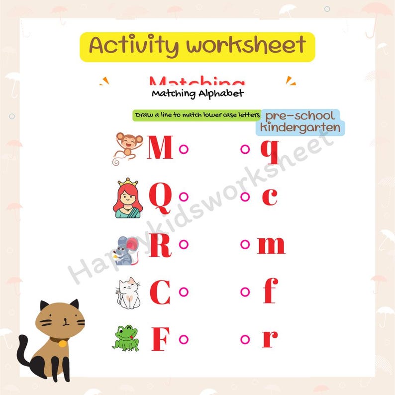 Preschool Worksheet, 25 Printable, Color Matching, Alphabet Matching ...