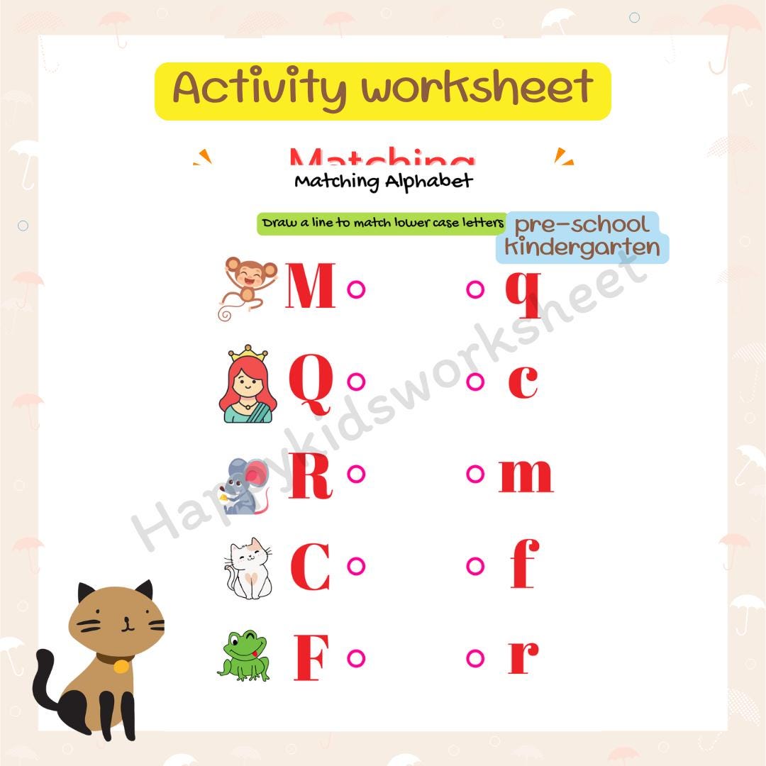 Preschool Worksheet, 25 Printable, Color Matching, Alphabet Matching ...