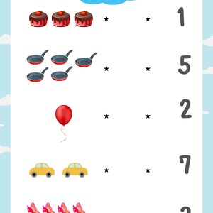 Kindergarten Worksheet, Count and Match, Math Worksheet, Counting ...