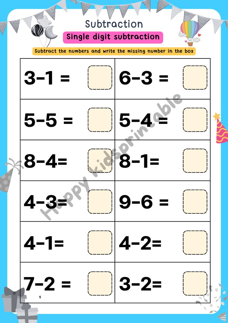 23 Printable Subtraction, Fill in the Blanks Worksheets, Math Worksheet ...