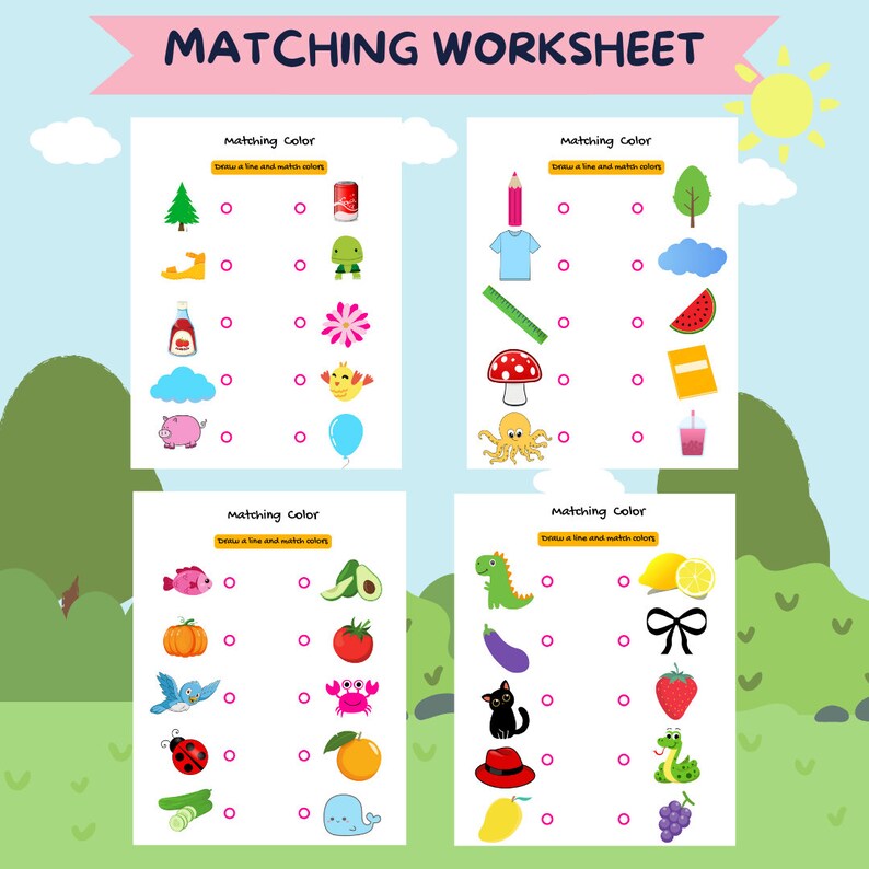 Preschool Worksheet, 25 Printable, Color Matching, Alphabet Matching ...