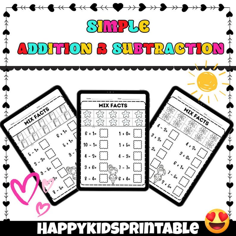 Kindergarten Math Fun | Printable Simple Addition & Subtraction ...