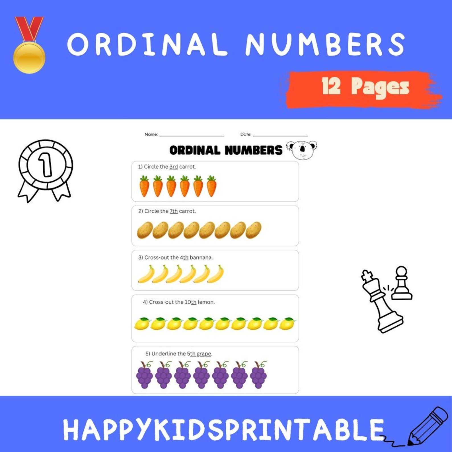 Ordinal Number Practice Worksheets | Learning 1st to 10th Place" L Math ...